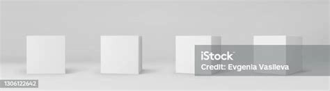 회색 배경에 격리 된 원근으로 설정된 흰색 3d 큐브 조명과 그림자가 있는 3d 모델링 박스 사실적인 벡터 아이콘 3차원 형태에 대한 스톡 벡터 아트 및 기타 이미지