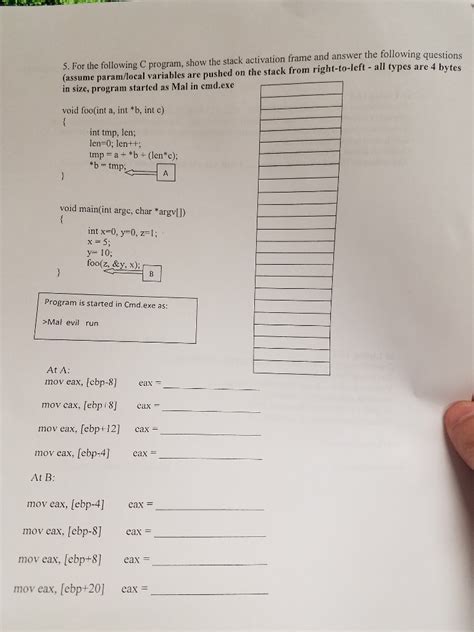 For The Following C Program Show The Stack Chegg