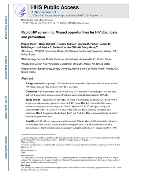Pdf Rapid Hiv Screening Missed Opportunities For Hiv Diagnosis And