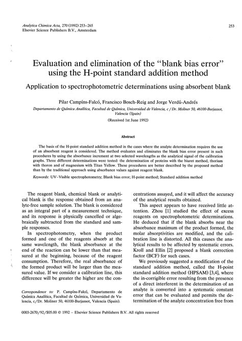 Pdf Evaluation And Elimination Of The “blank Bias Error” Using The H Point Standard Addition