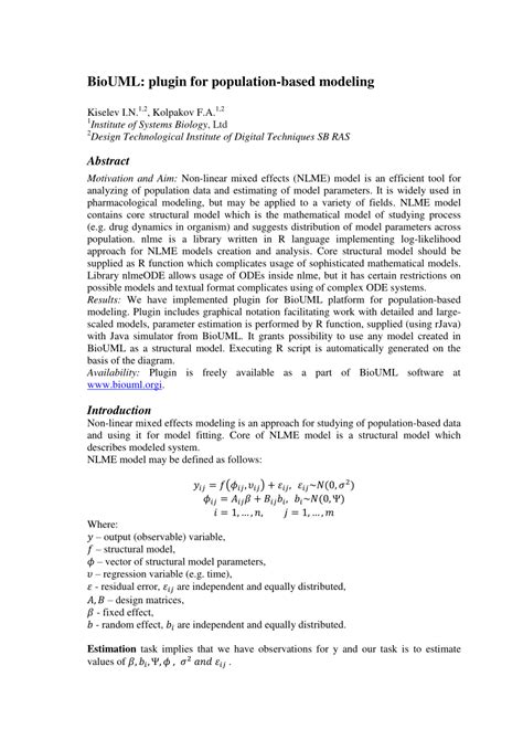 Pdf Biouml Plugin For Population Based Modeling
