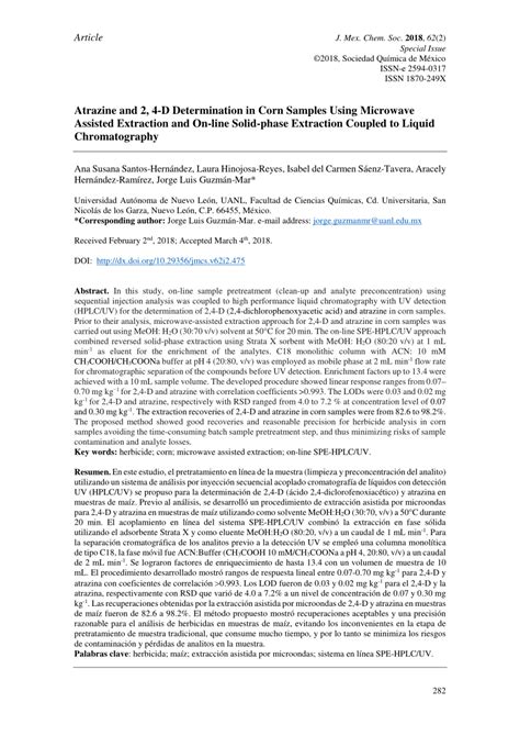 Pdf Atrazine And 2 4 D Determination In Corn Samples Using Microwave Assisted Extraction And