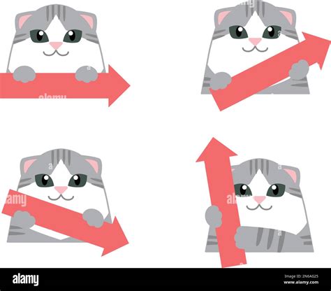 Arrow Set Pointing In 4 Directions Of A Cute Cat Illustration Of A