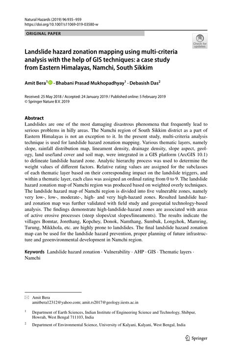 PDF Landslide Hazard Zonation Mapping Using Multiple Criteria Analysis With The Help Of GIS
