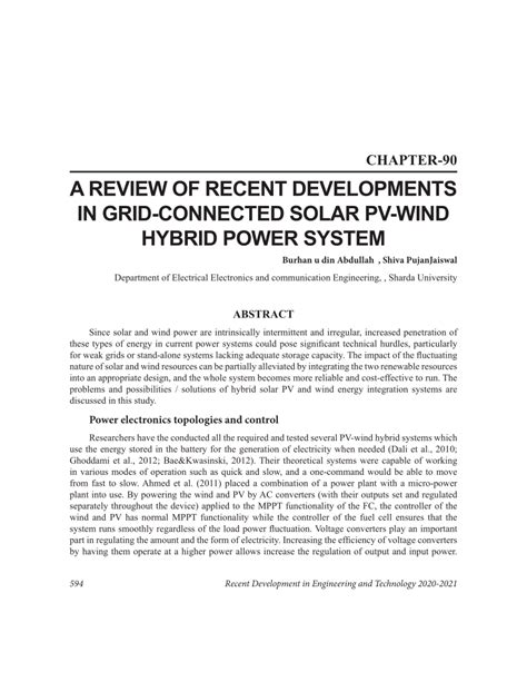 Pdf A Review Of Recent Developments In Grid Connected Hybrid Power System