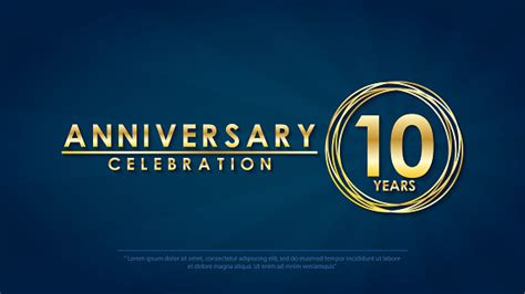 기념일 축 하 헝겊 10 년 축 하 인사말 및 초대 카드에 대 한 어두운 파란색 배경 벡터 일러스트 레이 션 템플릿 디자인 반지와 우아함에 황금 기념일 로고 10주년에 대한