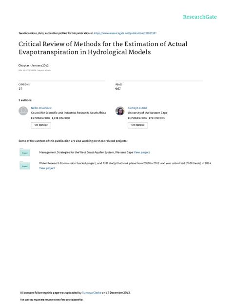 Critical Review Of Methods For Actual Evapotranspiration Pdf Evapotranspiration Hydrology