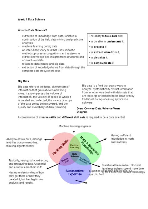 Revision Notes Week 1 Data Science What Is Data Science Big Data