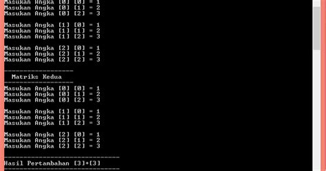 Contoh Program C Array Dimensi 2 Matriks Penjumlahan Pengurangan Dan Perkalian