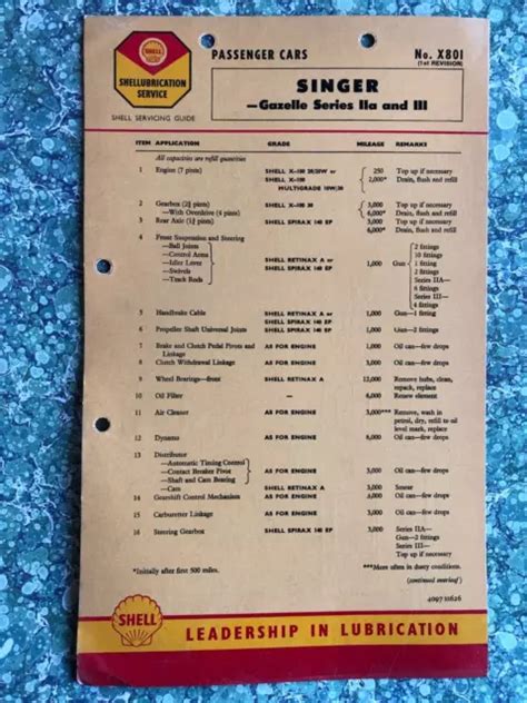 Shell Service Guide Lubrication Chart Singer Gazelle Series Iia And Iii 2410g £2 00 Picclick Uk