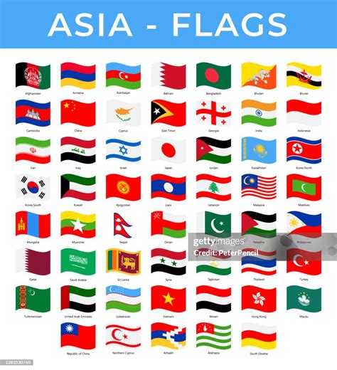 World Flags Asia Vector Rectangle Wave Flat Icons High Res Vector