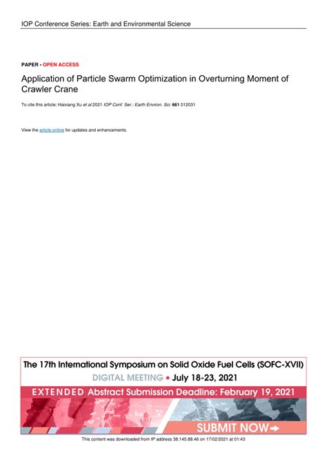 Pdf Application Of Particle Swarm Optimization In Overturning Moment Of Crawler Crane