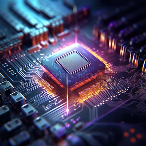 Close Up Of Electronic Circuit Board Futuristic Central Processor Unit