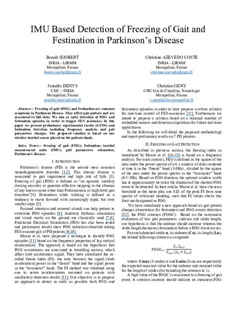 Pdf Imu Based Detection Of Freezing Of Gait And Festination In