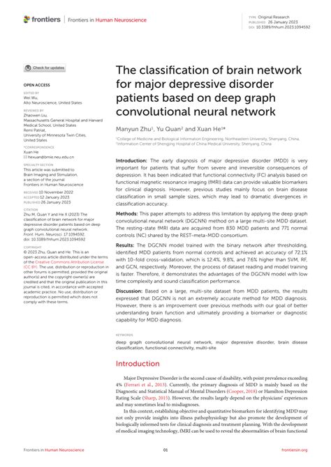 Pdf The Classification Of Brain Network For Major Depressive Disorder Patients Based On Deep