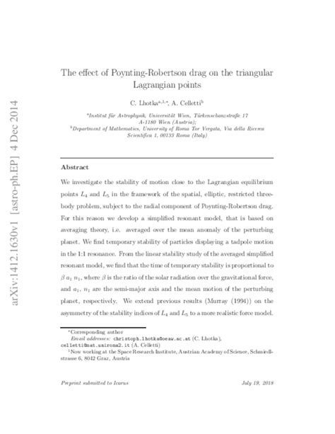 Pdf The Effect Of Poyntingrobertson Drag On The Triangular