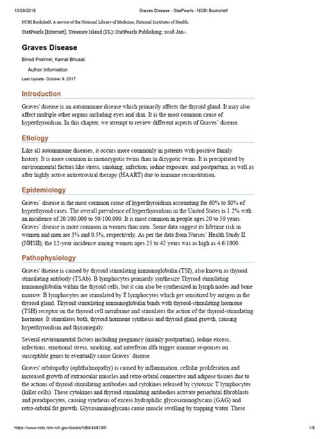 Graves Disease Statpearls Ncbi Bookshelf Pdf Hyperthyroidism Thyroid Stimulating Hormone