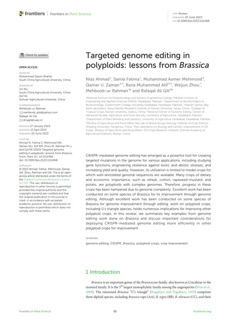 Pdf Targeted Genome Editing In Polyploids Lessons From Brassica