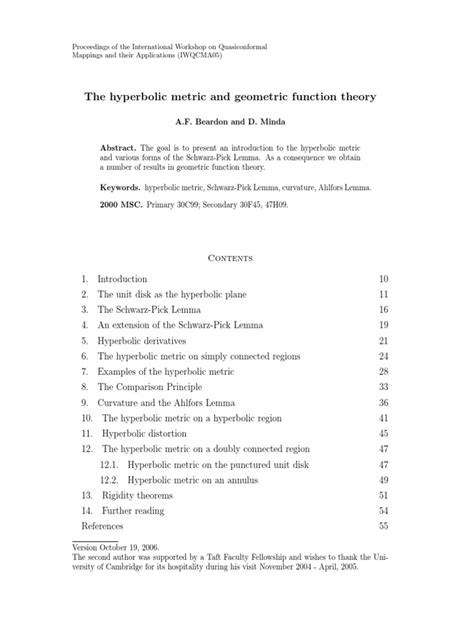 Beardon Minda Pdf Hyperbolic Geometry Metric Space