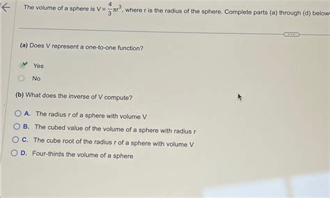 solved the volume of a sphere is v 43πr3 ﻿where r ﻿is the