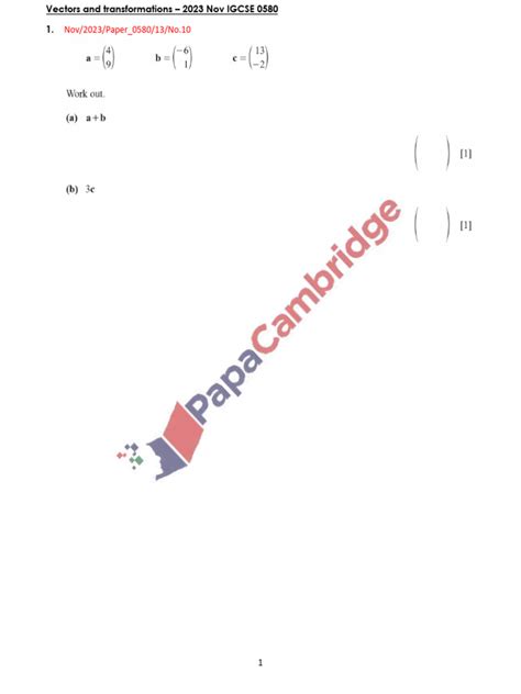 2023n Vectors And Transformations Igcse 0580 Math Pdf