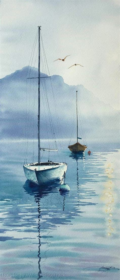Watercolor Landscape Paintings Watercolor Boat Boat Art