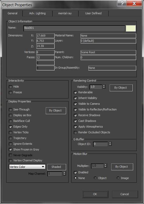 General Panel Object Properties Dialog