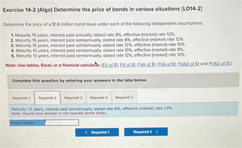 Solved Exercise 14−2 Algo Determine The Price Of Bonds In