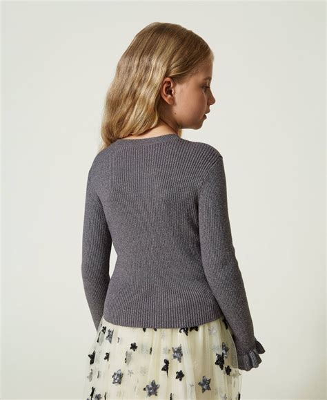 Maglia Fitted In Filato Lurex Bambina Grigio Twinset Milano