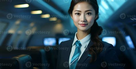 Portrait Of Asian Businesswoman In Airplane She Is A Flight Attendant