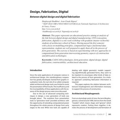 PDF Design Fabrication Digitalpapers Cumincad Org Data Works Att Ecaade Content Pdf