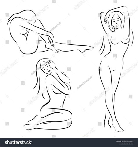 Naked Girl Posing Vector Linear Illustration Stock Vector Royalty Free Shutterstock