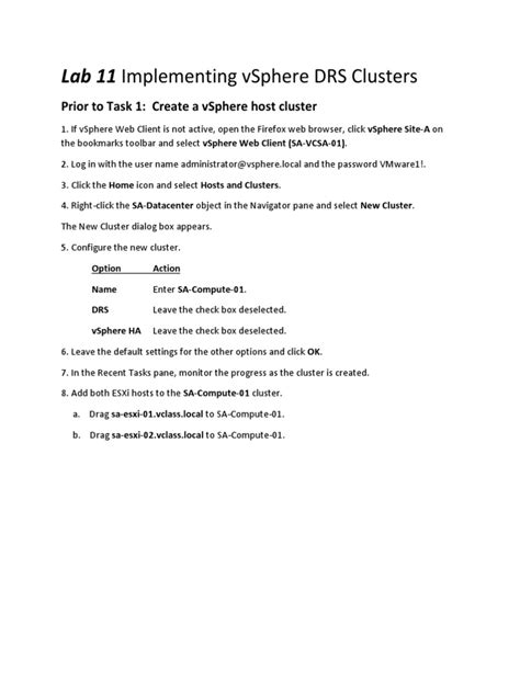 lab 11 implementing vsphere drs clusters prior to task 1 create a