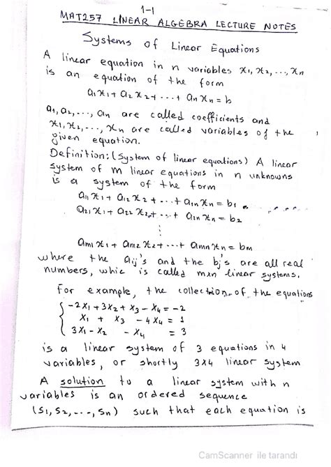 Linear Algebra Lecture Notes Docsity