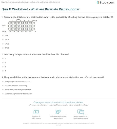 Quiz And Worksheet What Are Bivariate Distributions