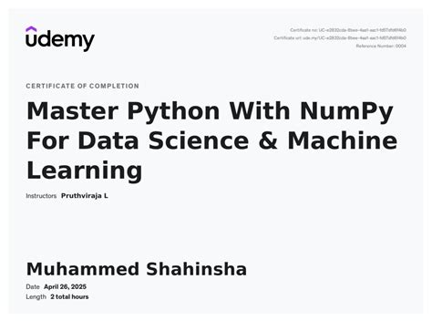 Udemy Course Completion Certificate Muhammed Shahinsha