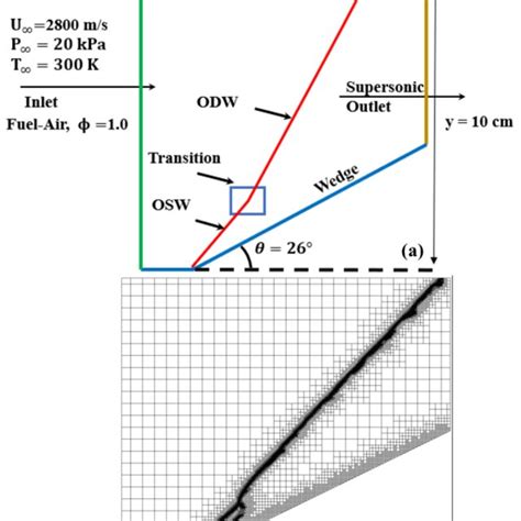 a computational domain and boundary conditions b adaptive mesh
