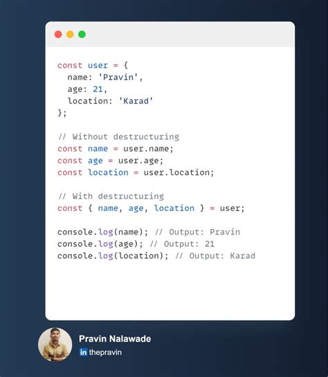 Pravin Nalawade On Linkedin Javascript Destructuring Webdevelopment Codingtips