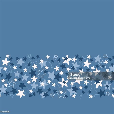 파란색 배경에 흰색 파란색 별 벡터 원활한 테두리 패턴입니다 재미 Ditsy 스타 인쇄 별자리 및 반짝임 빛 12월에 대한 스톡 벡터 아트 및 기타 이미지 Istock