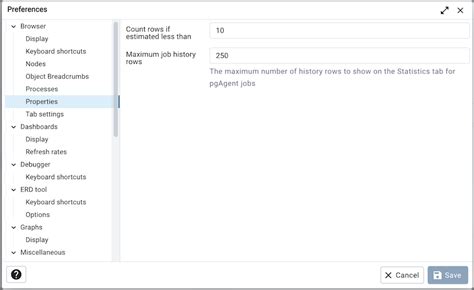 Preferences Dialog PgAdmin Documentation