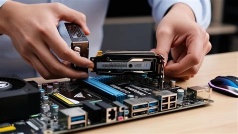 Hands Installing Graphics Card Into Desktop Motherboard Component CloseUp Premium AI Generated