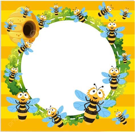 Border Template With Many Bees Flying Picture Blank Circle Vector