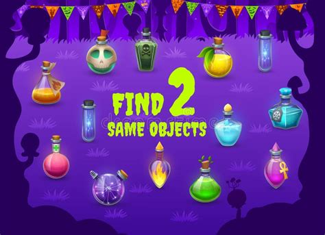 Find Two Same Halloween Magic Potion Bottle Stock Vector Illustration