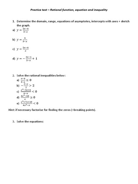 Rational Function Equation Inequality Pdf