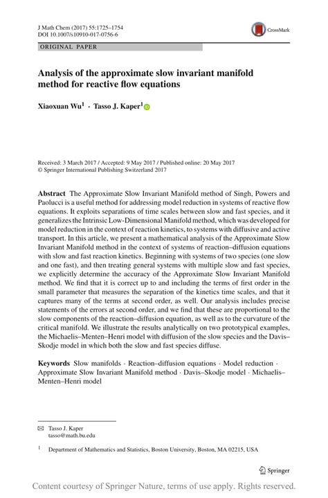 Analysis Of The Approximate Slow Invariant Manifold Method For Reactive Flow Equations