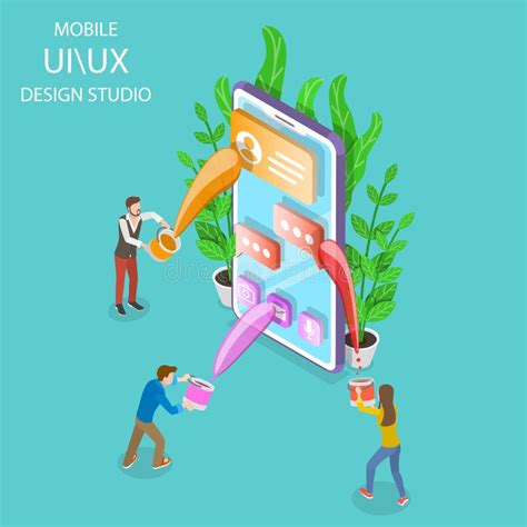 UI And UX Design Studio Isometric Flat Vector Stock Vector Illustration Of Graphic Mobile