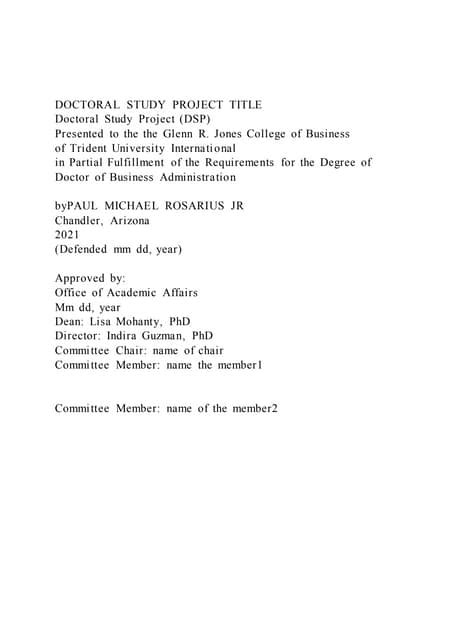 Doctoral Study Project Title Doctoral Study Project Dsppre Docx