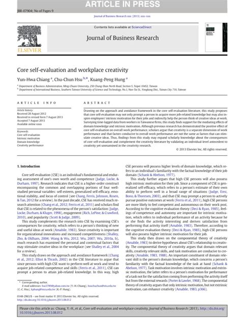 Core Self Evaluation And Workplace Creativity Pdf Creativity Motivational