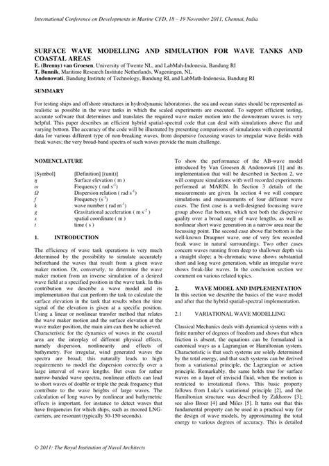 Pdf Surface Wave Modelling And Simulation For Wave Tanks And Coastal Areas