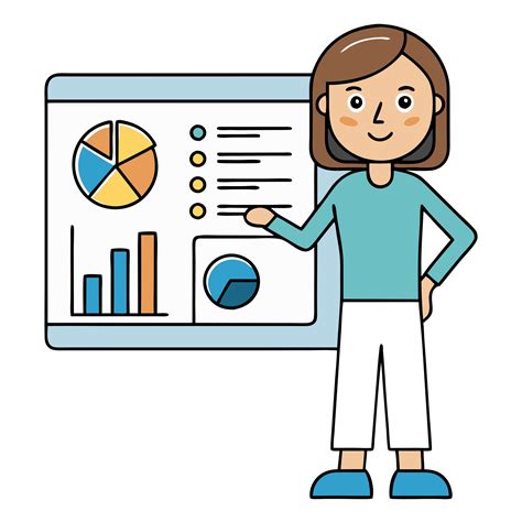 Illustration Of A Businesswoman Presenting Data Charts And Graphs On A
